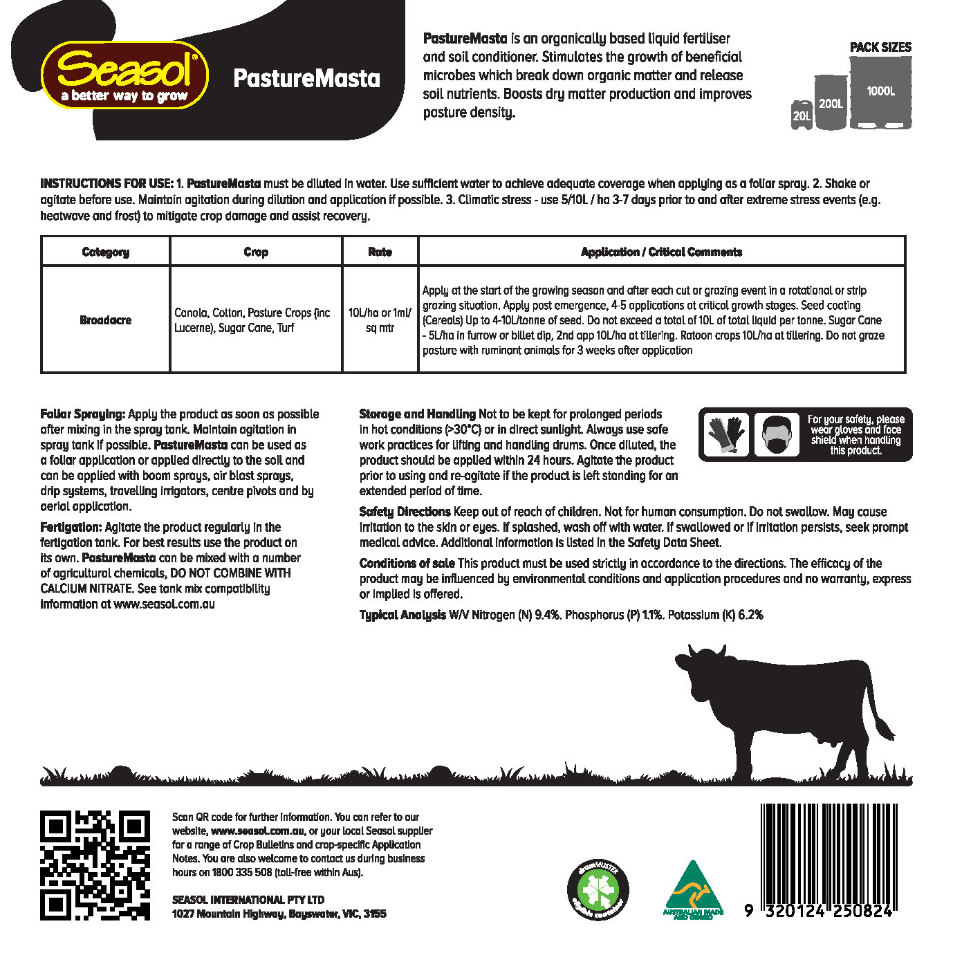 Seasol PastureMasta Fertiliser & Soil Conditioner | Specialist Sales